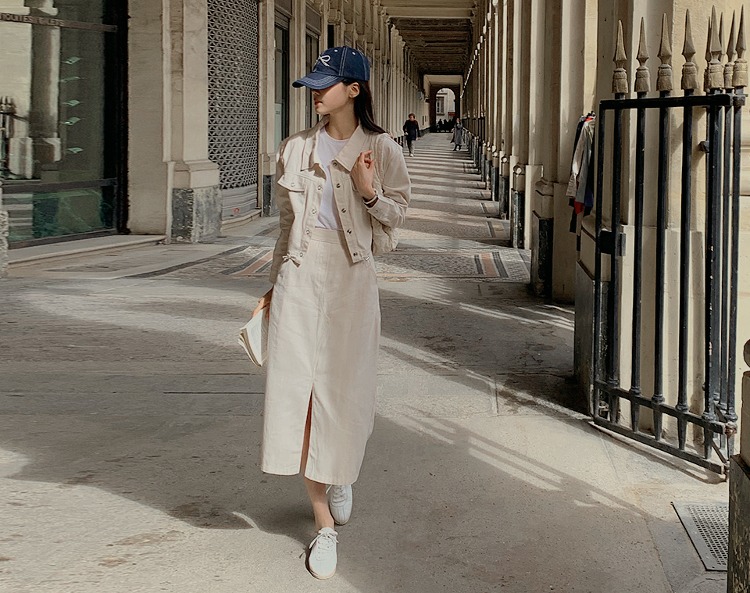 리리앤코 무료배송 엔피트리 코튼 카라넥 스트링 뒷밴딩 트임 투피스 세트 자체제작 봄 신상 봄옷 봄세트 셋업 자켓세트 스커트세트 H라인 A라인 면자켓 데일리룩 페미닌룩