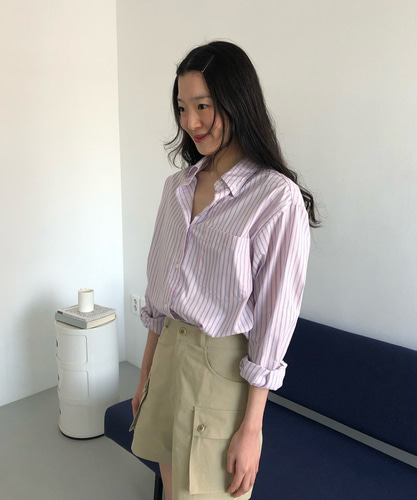 버나뎃 [당일 핑크]웨더 버튼 스트라이프 셔츠 (2col) weather