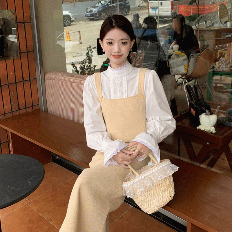 위드포에버 봄신상코디세트 라이트 옐로우 페미닌 조끼 롱스커트 화이트 레이스 블라우스 쓰리피스 투피스 셋업 코디 세트 데일리 데이트룩 하객룩 결혼식 상견례 여친룩