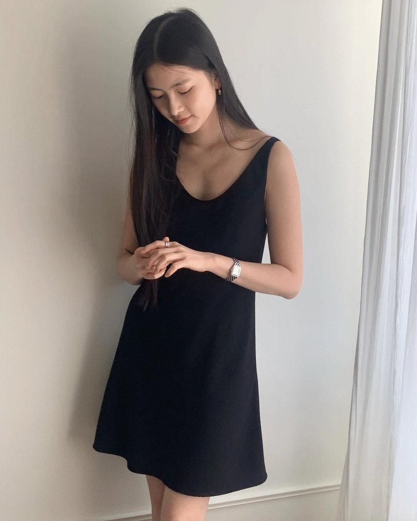 샵보애 jinsim 진심 위트 원피스 레이어드 백리본 유넥 플레어 미니 ops (2col)