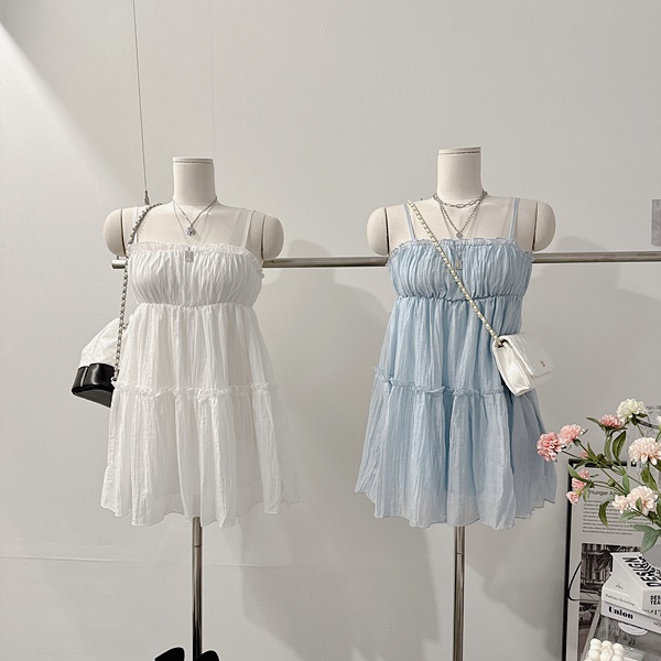 이프유마인 페미닌바캉스룩 여름 바닐라 쉬폰 시스루 스퀘어넥 밴딩 튜브탑 레이어드 이너 무지 A라인 플레어 플리츠 셔링 프릴 캉캉 슬립 뷔스티에 나시 미니 원피스