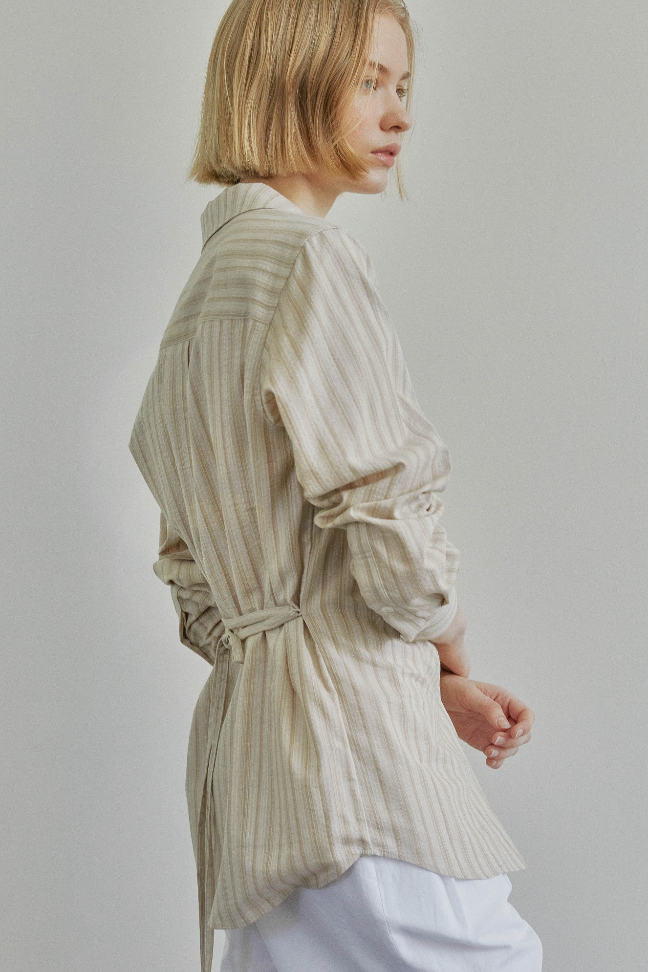 아이에이치알 STRIPE STRING SHIRTS / BEIGE