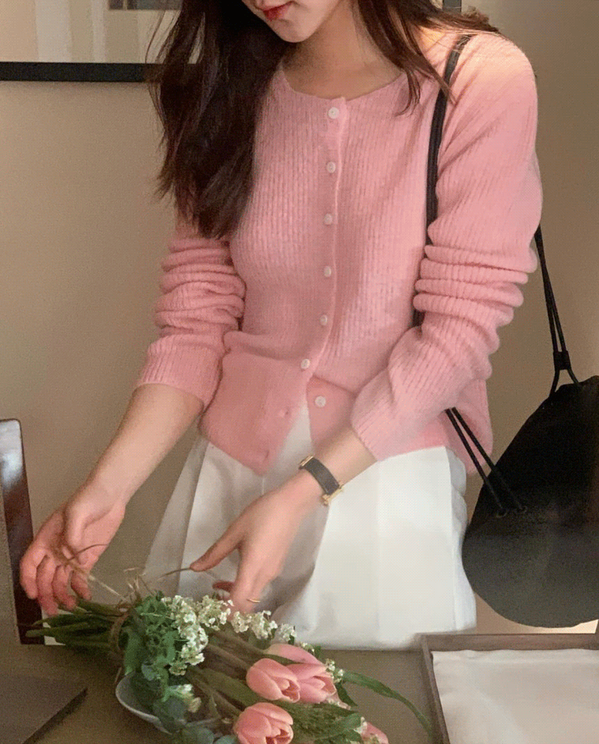 verveine 버베인 알파카 파스텔 라운드 가디건 긴팔 스프링 니트 cd (3col)