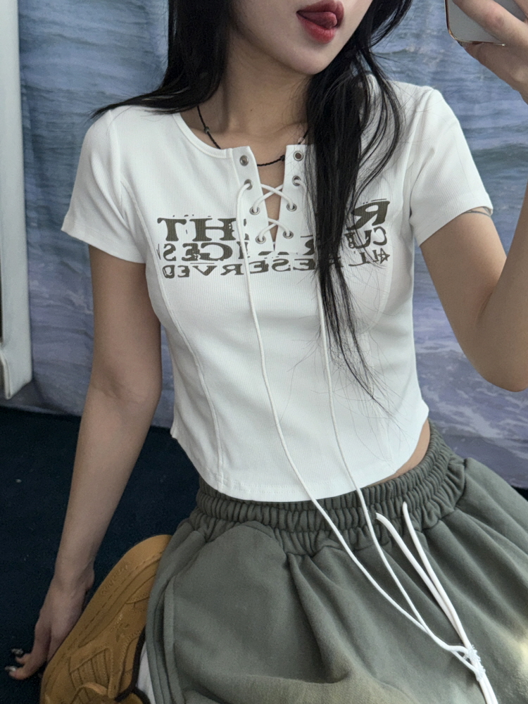 코르셋 아일렛 y2k 빈티지 프린팅 크롭 티셔츠(3color/3-5일 여유주문)