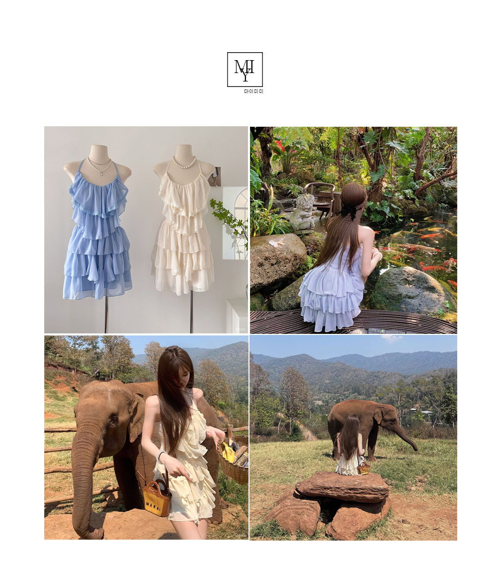 마이미미 프릴캉캉 여름 홀터텍 민소매 나시 미니 원피스 브라이덜샤워 웨딩스냅 스모크 허니문 백트임 리조트 바캉스룩 해외여행