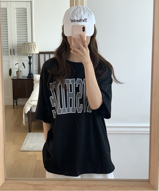 솔피 ~5XL[당일발송/빅사이즈] 남녀공용 선샤인 프린팅 롱 반팔티셔츠 4COLOR