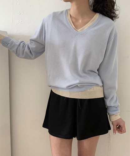 버나뎃 드온도 미니멀 브이 립 니트 (5col) deondo