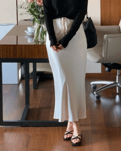 샵보애 (베이지 당일) verveine 버베인 스트링 실키 플레어 스커트 맥시 페미닌 롱치마 sk (3col)