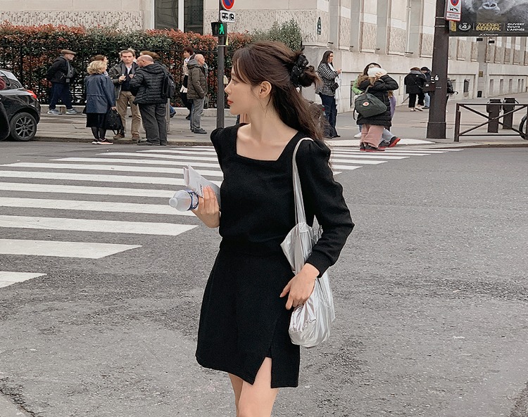 리리앤코 첸드리아 스퀘어넥 크롭 뒷밴딩 트임 투피스 세트 자체제작 봄 신상 봄옷 봄투피스 세미크롭 맨투맨 스퀘어넥티셔츠 밴딩