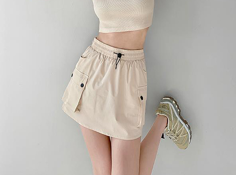 유유존 캐쥬얼 카고 바지안감 뉴비커스커트 미니스커트 밴딩스커트 허리밴딩 나일론스커트 심플디자인 베이직 스트릿 캐쥬얼 바스락 스트링