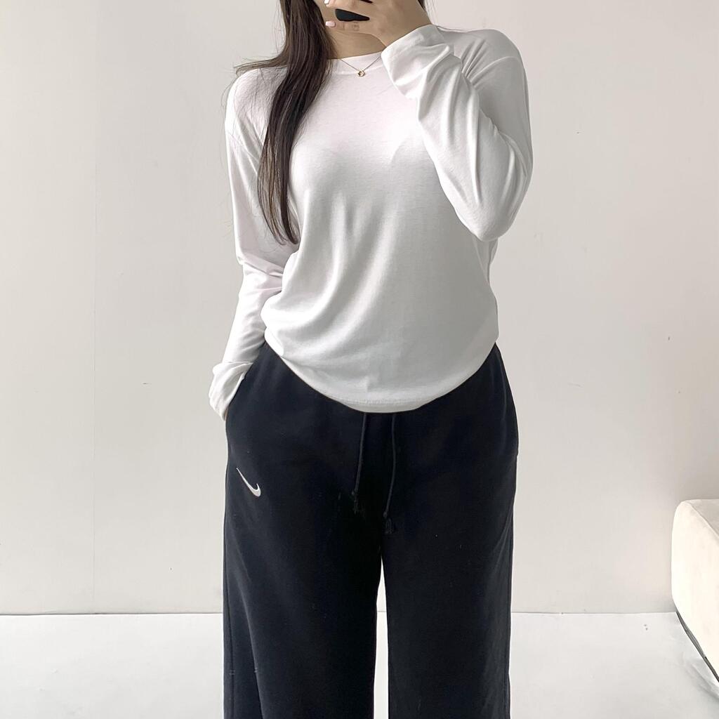 로렌블 무료배송 소프트 긴팔 모달 루즈핏 긴팔 티셔츠 여성흰티 기본티 여리핏 요가 필라테스 운동복 힙커버 롱티 레깅스 레이어드티 이너 기본티