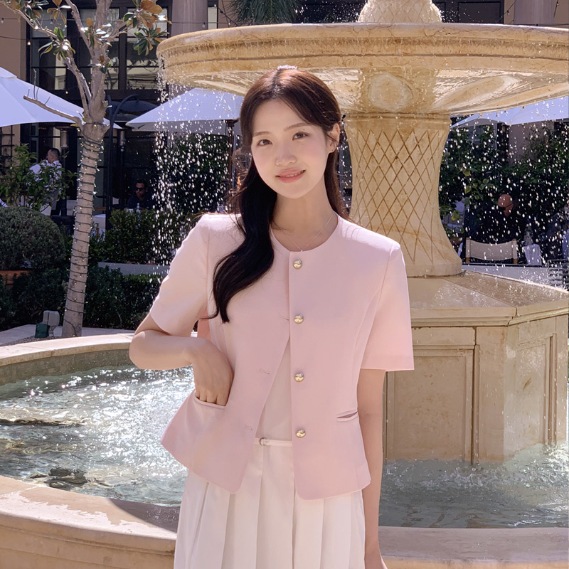 아뜨랑스 여리여리만년템♥🚚부분당일발송 1000장 돌파 블렌드 금장 라운드 린넨라이크 반팔 트위드 나들이룩 크롭반팔자켓 트위드자켓 반팔자켓 자켓 Jk2835