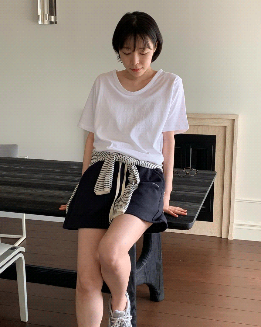 jinsim 진심 파르페 유넥 티셔츠 이너 베이직 코튼 반팔 라운드 데일리 tee (3col)