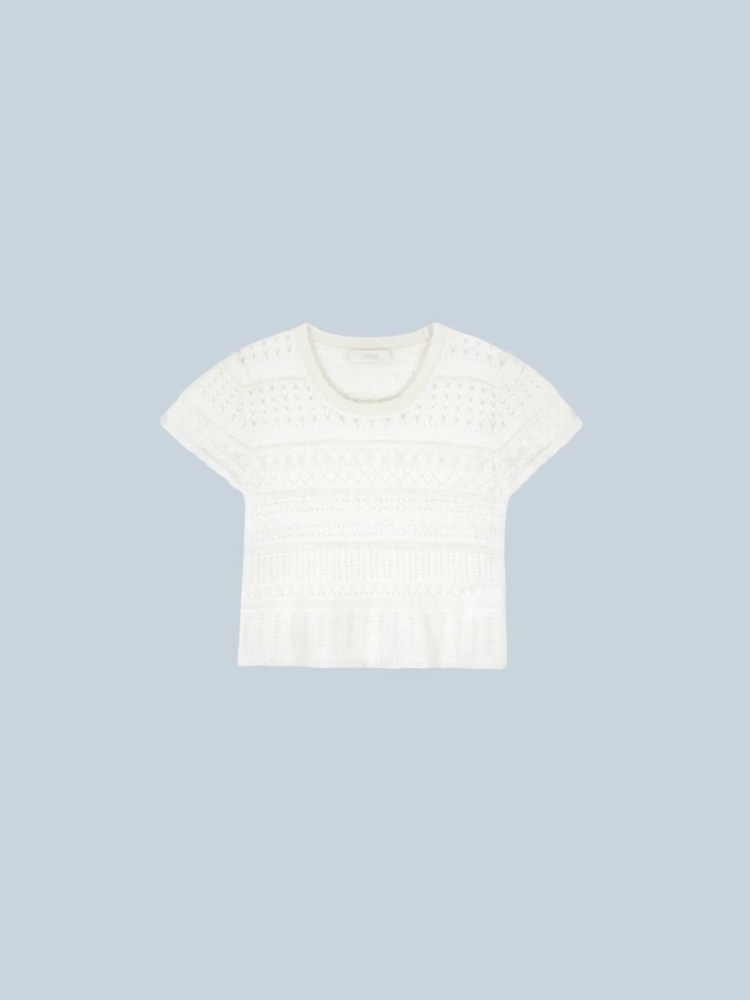 유이르무이 riette 리에뜨 파이 울 레이스 스카시 라운드 반팔 니트 1color