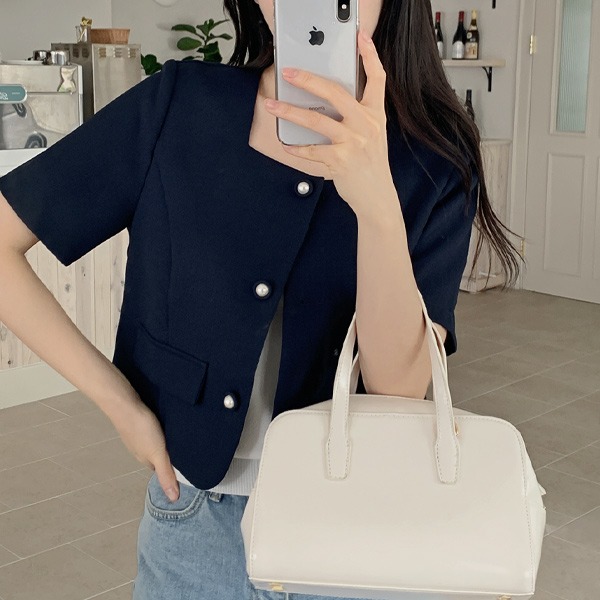 핫핑 Made 드메린 스퀘어넥 크롭 반팔 트위드자켓44~99 빅사이즈 빅사이즈트위드자켓 트위드셋업 반팔트위드 여름트위드 데일리룩 여름하객룩 데이트룩 출근룩 스퀘어넥자켓