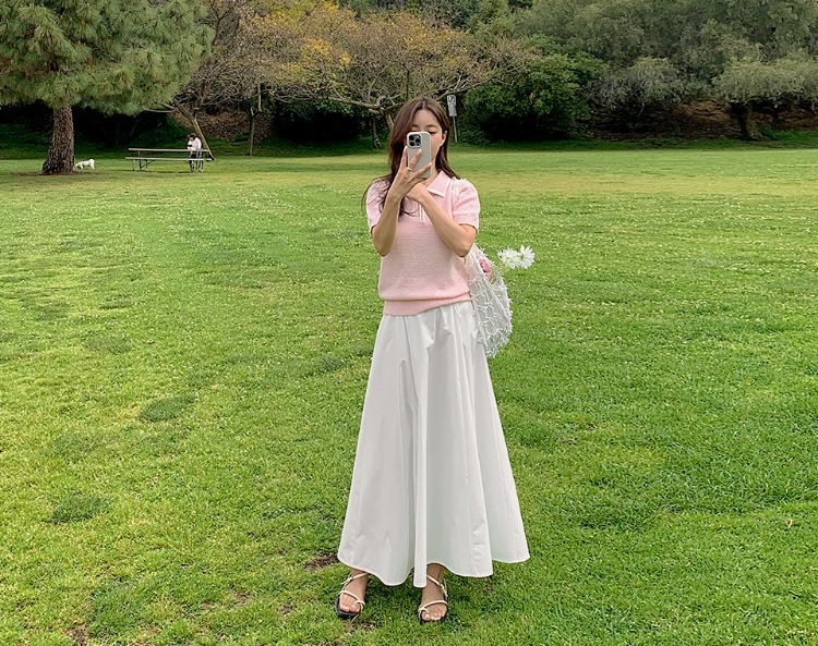 리리앤코 벨린데린 뒷밴딩 플레어 롱 스커트 자체제작 봄 신상 봄옷 여름 여름스커트 A라인 플레어스커트 하이웨스트 밴딩스커트