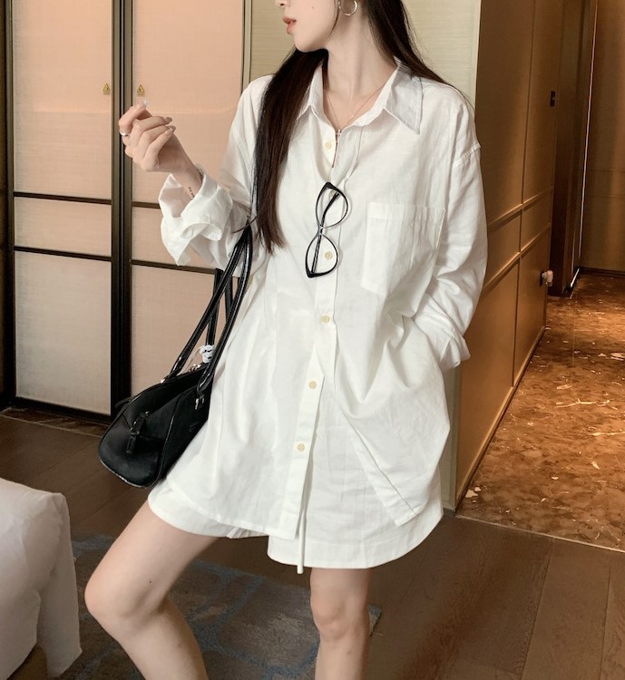 더블제이 24ss 신상 셔츠 남방 반바지 팬츠 Set 코디 숏 카라 원 포켓 루즈 핏 오버 핏 긴팔 Nb 하프 스트링 밴딩 Pt 세트 시원한 자외선 차단 편한 꾸안꾸