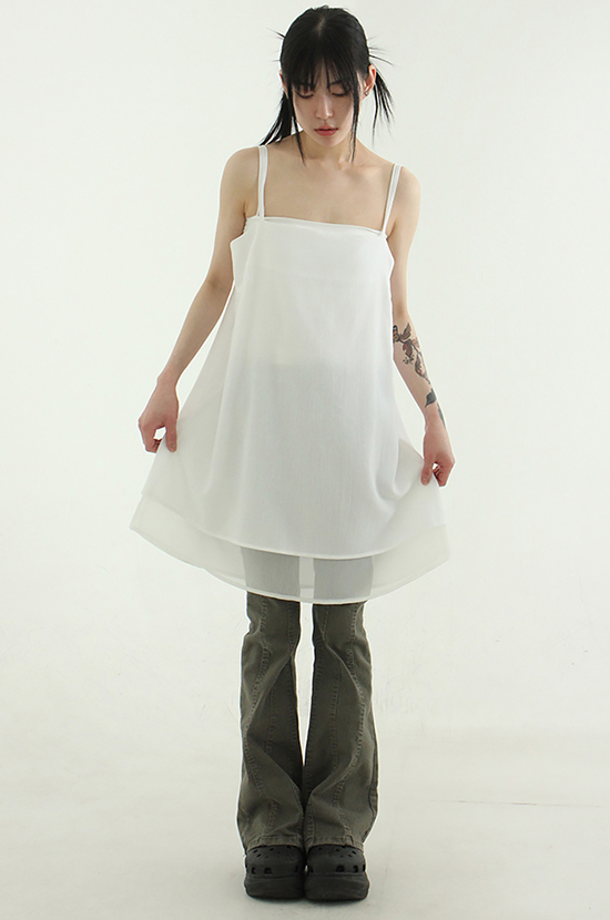 로컬맨션 layered chiffon sleeveless midi ops