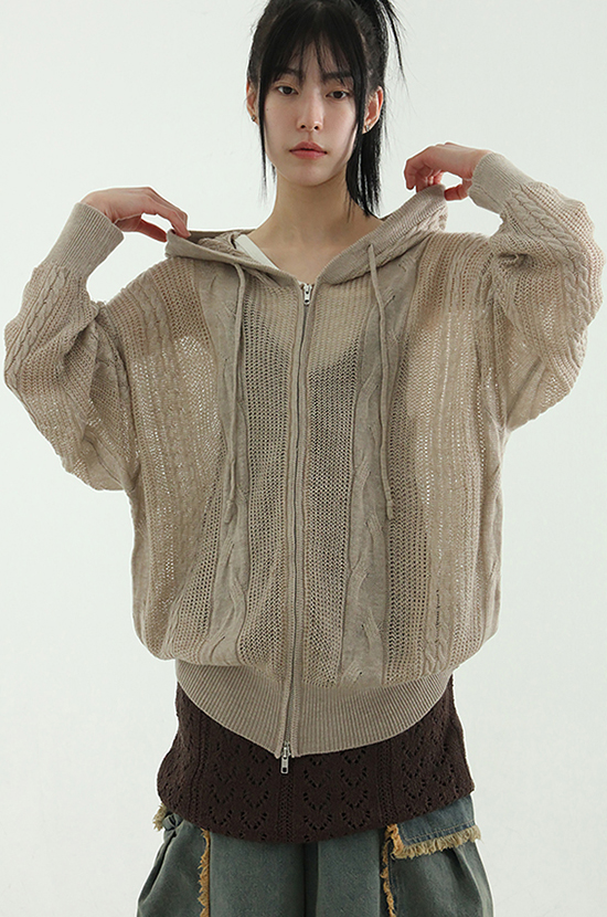 로컬맨션 summer cable knit hood zip-up (unisex)