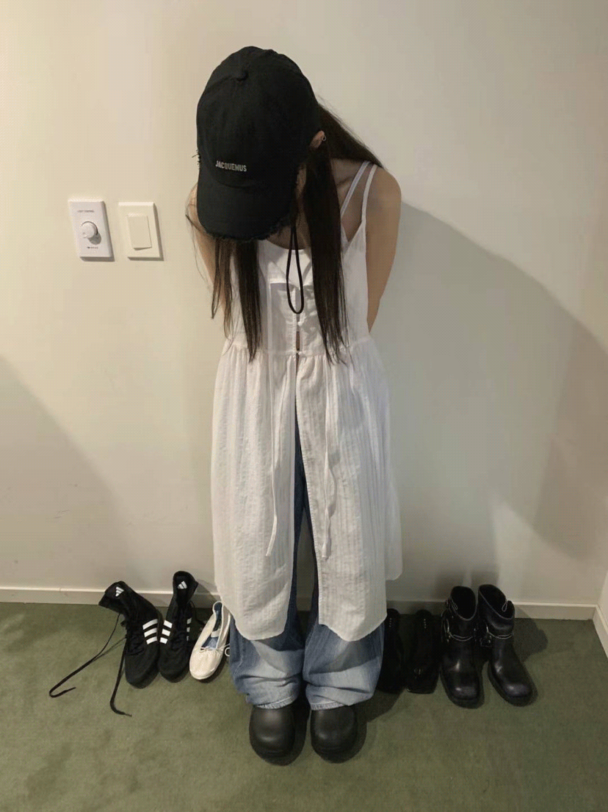 샵보애 formal 타이 로브 레이어드 나시 롱 원피스 ops (2col)