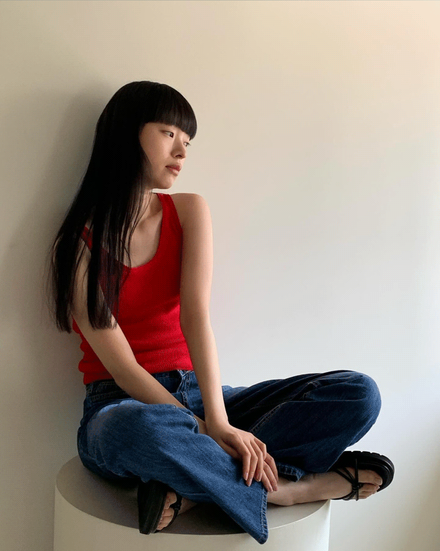 샵보애 jinsim 진심 도시 슬리브리스 코튼 유넥 민소매 골지 나시 니트 nt (4col)