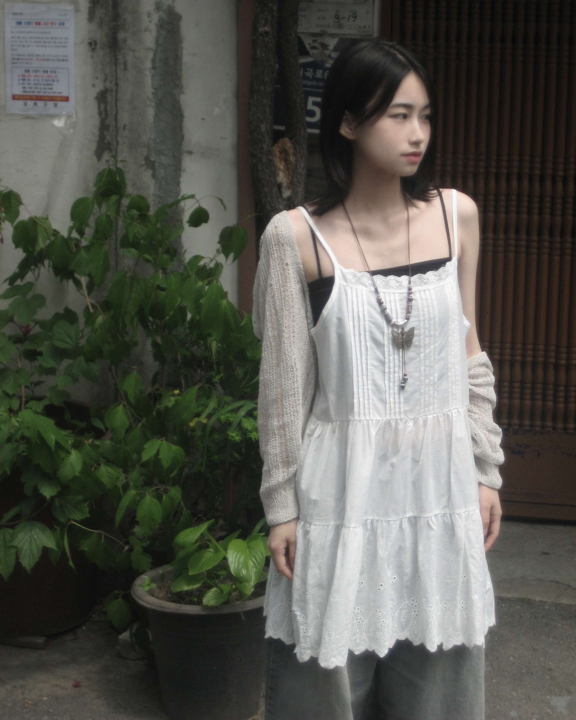 언버티 moii lace sleeveless layered ops