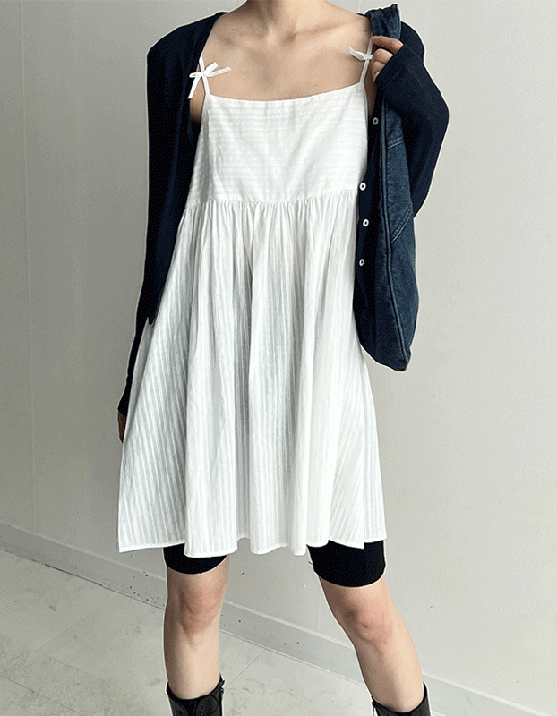 모어체리 리본 슬리브리스 끈 나시 미니원피스 .A6493 (3color) -[업뎃중]