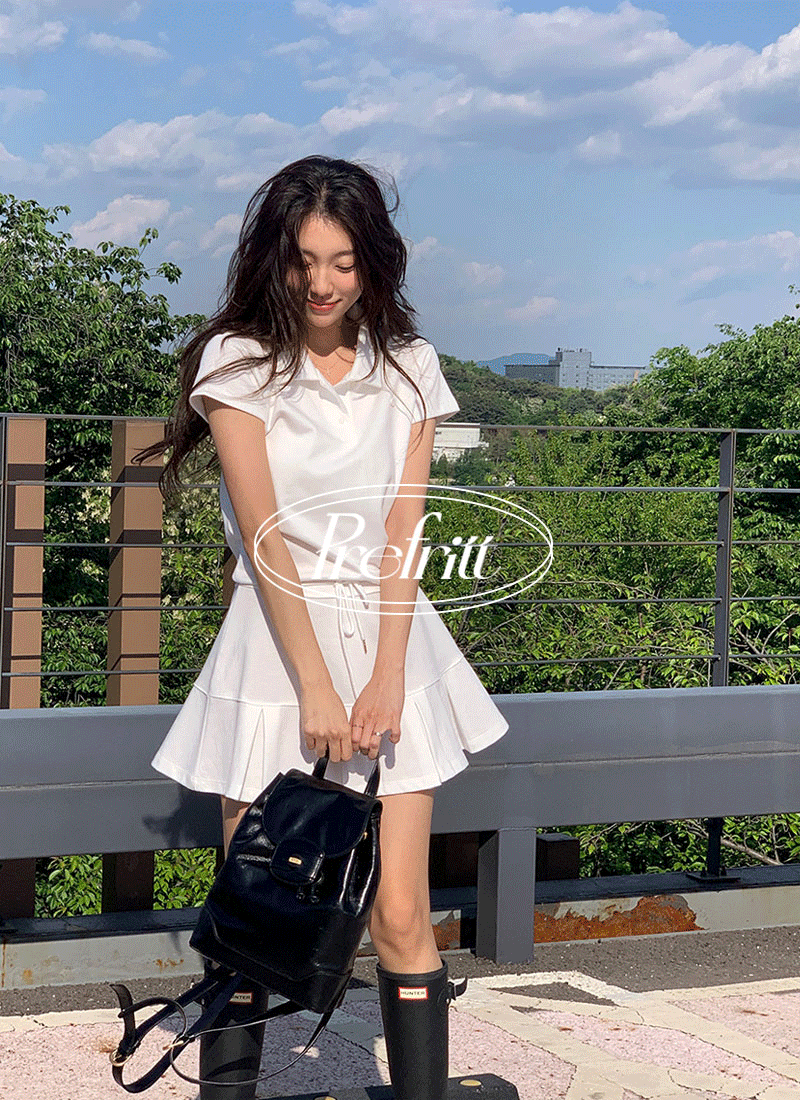 위드블룸 [자체제작][PreFritt] Bubble gum PK string pleats one-piece