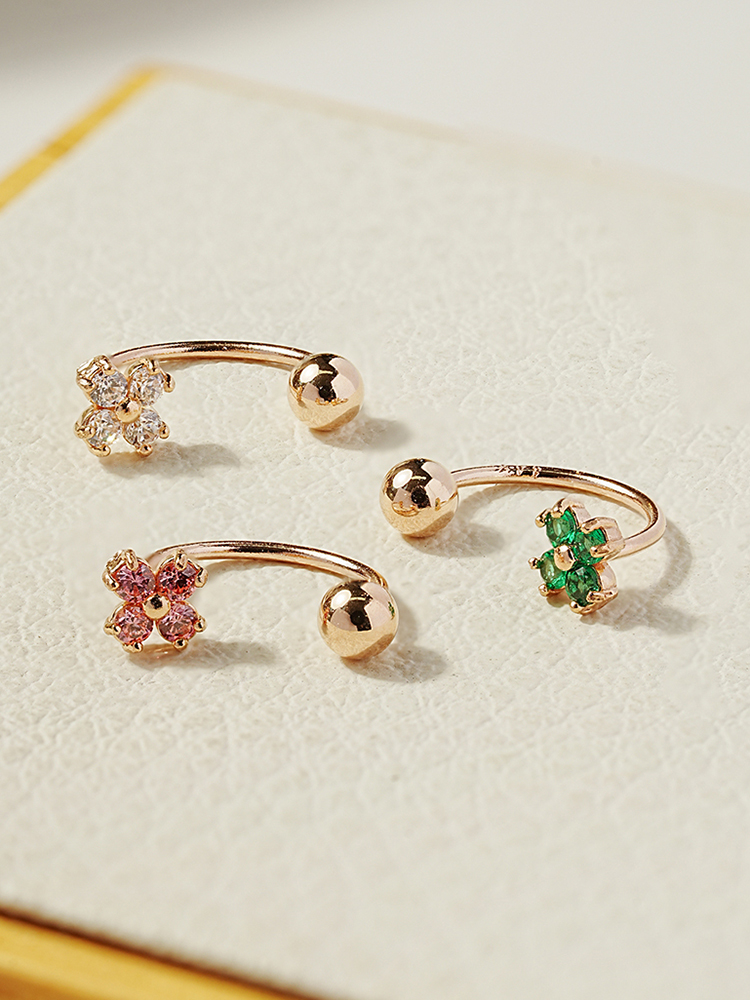 미니멀피어싱 14K 미니미 네잎 플라워 커브 링 피어싱 귀걸이