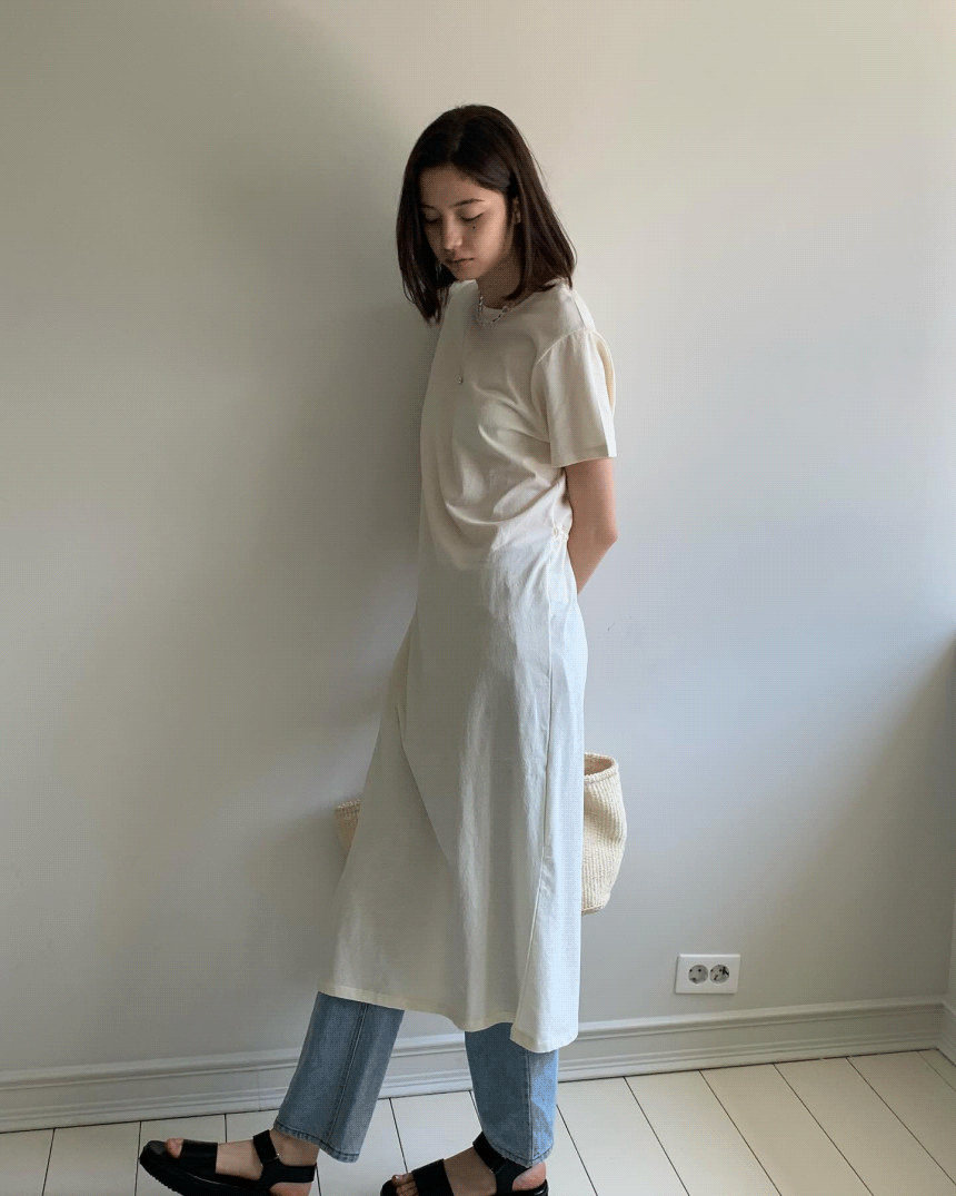 샵보애 jinsim 진심 모어 원피스 썸머 코튼 반팔 라운드 백스트링 롱 ops (4col)