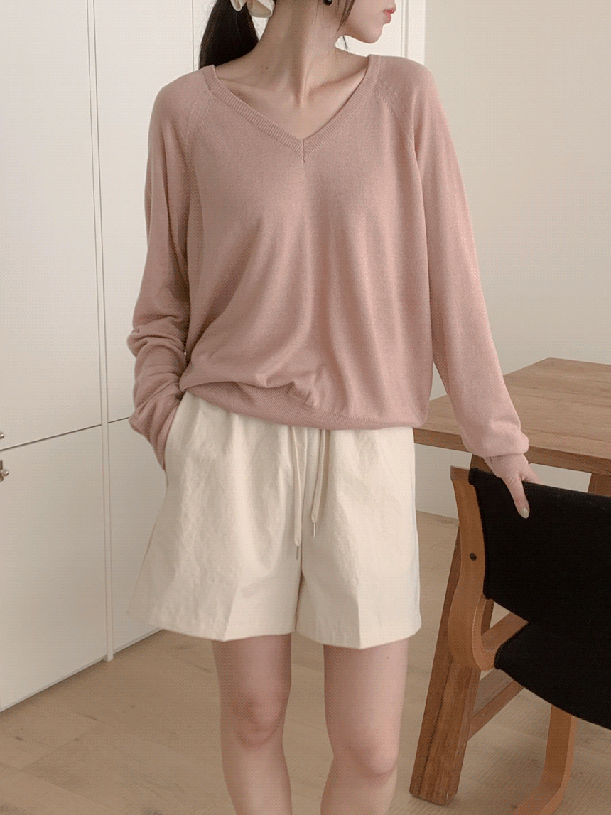 샵보애 overclassic 오버클래식 린넨 브이넥 니트 썸머 긴팔 데일리 베이직 nt (3col)