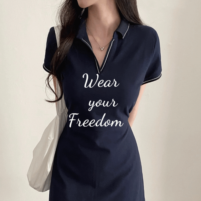 알로항 [여름🍉썸머🏝️]플레어 뒷리본 카라 브이넥 플레어 롱원피스2col