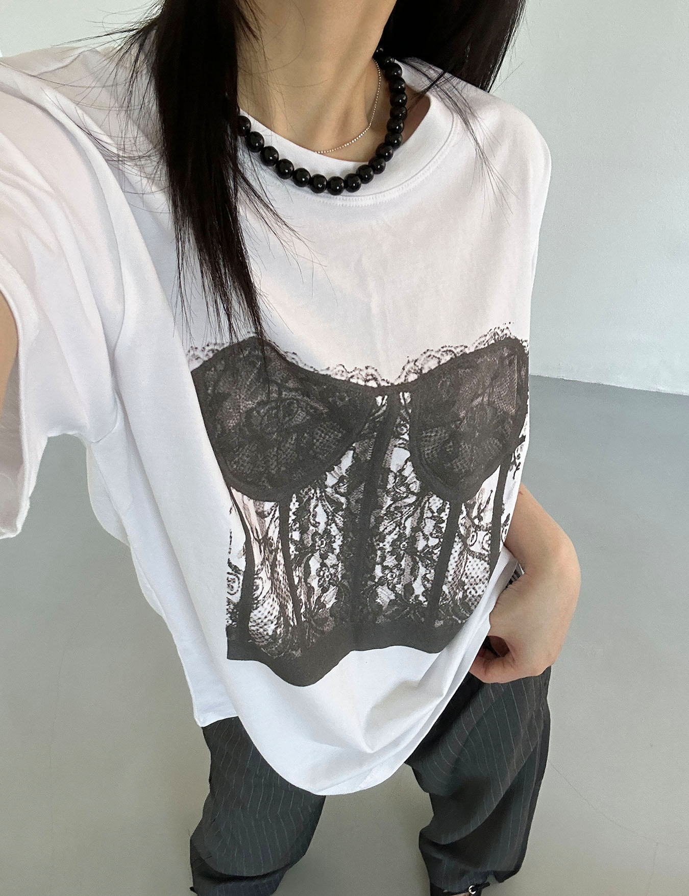 이너뮤트 corset printed top (1color)