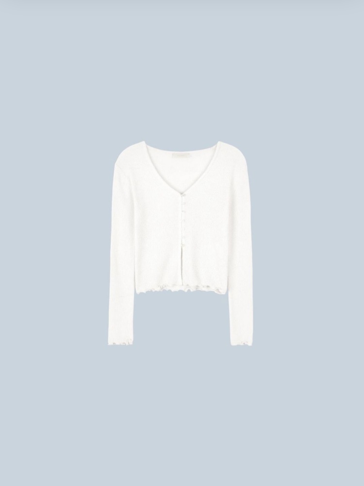 유이르무이 [핑크/아이 당일] riette 리에뜨 캘리 썸머 골지 프릴 물결 브이넥 니트 가디건 2color