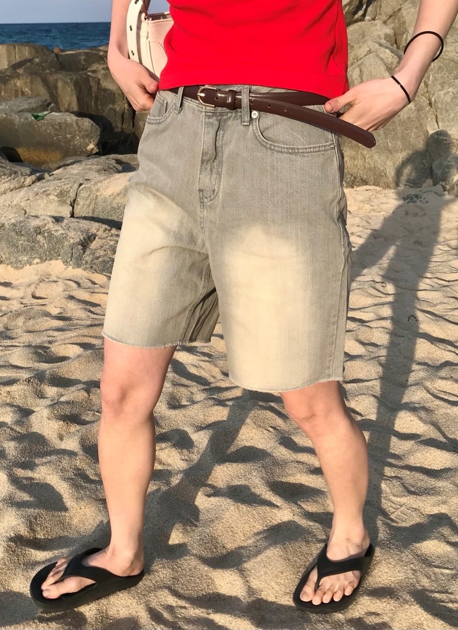 아르코이리스 Luke pants 루크 하프 팬츠 빈티지 워싱 와이드핏 데님 6부 반바지