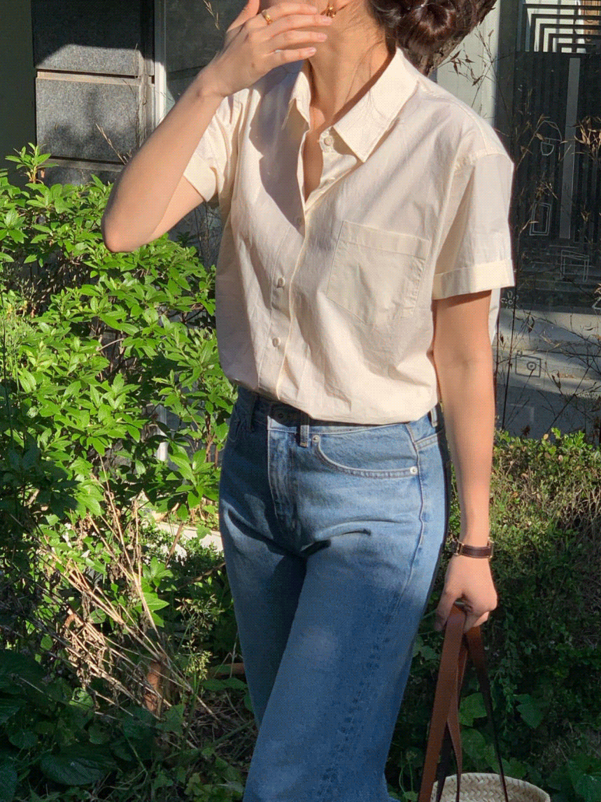 샵보애 verveine 버베인 페이지 코튼 롤업 하프 셔츠 썸머 반팔 카라 남방 sh (3col)