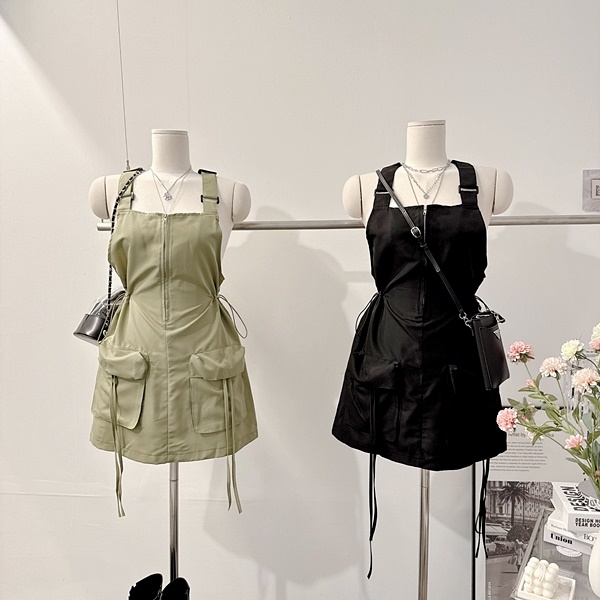 이프유마인 Y2k하이틴유니크 가을 삼바 리본 카고 포켓 스트링 스퀘어넥 아노락 바람막이 집업 레이어드 이너 무지 A라인 플레어 슬립 뷔스티에 멜빵 나시 미니