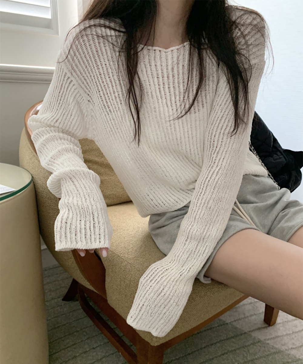 버나뎃 멜라운지 펀칭 라운드 니트 (2col) mellounge