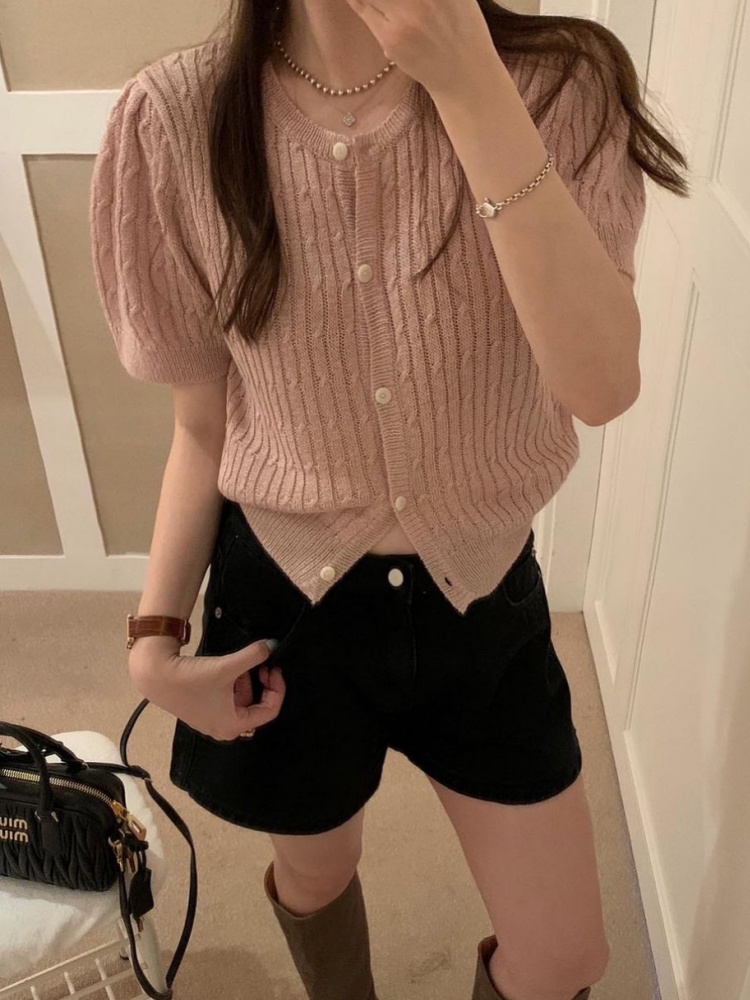 유이르무이 [아이보리 당일] pyt 프리티영띵 페이퍼 린넨 꽈배기 반팔 니트 가디건 4color