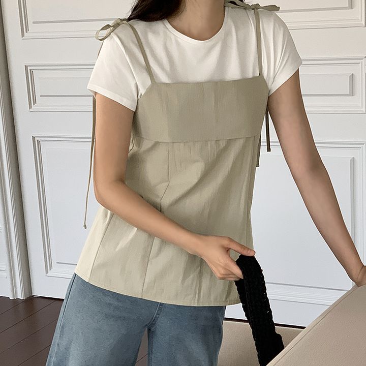 로렌하이 켈리엔 리본 슬릿 슬리브리스 블라우스 3 Color
