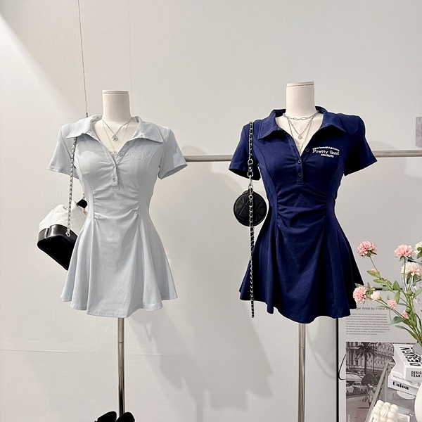 이프유마인 원피스반바지set하이틴 여름 베르시오 레터링 Pk 셔츠 카라 버튼 핀턱 셔링 프릴 A라인 플레어 반팔 미니 원피스 밴딩 와이드 반바지 숏팬츠 투피스