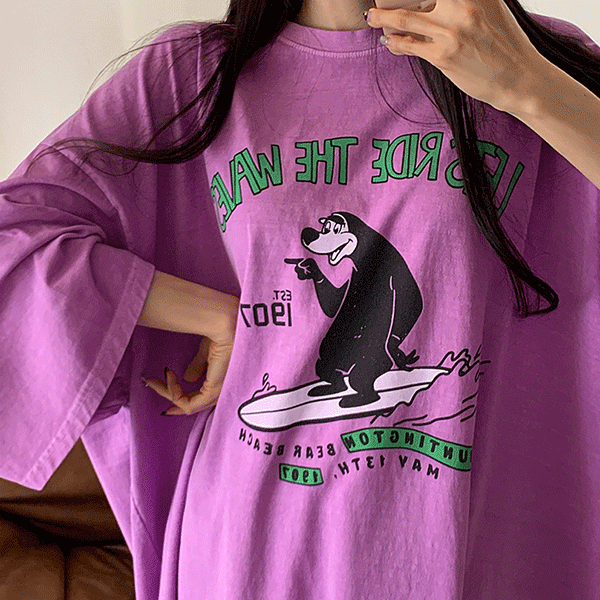 본지샵 [4XL,빅사이즈,남녀공용,오버핏,통통,77-88,힙한,스트릿,귀여운] 렛츠 베어 피그먼트 박시핏 반팔 티셔츠 - t [무료배송]