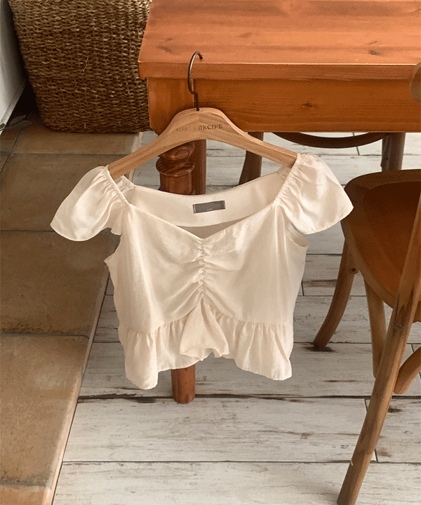 소녀레시피 [여름 블라우스] 플론 캡소매 셔링 반팔 블라우스 bl (2color)