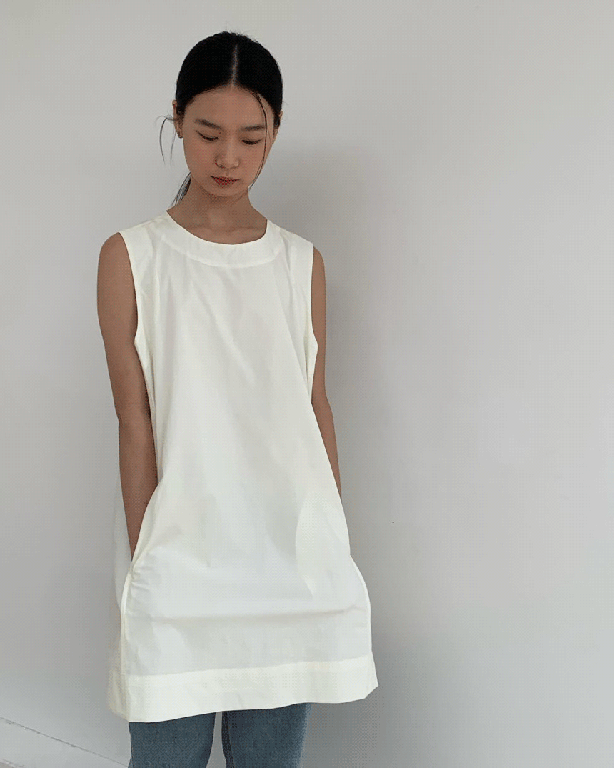 샵보애 jinsim 진심 제인 원피스 썸머 코튼 슬리브리스 라운드 민소매 미니 ops (3col)