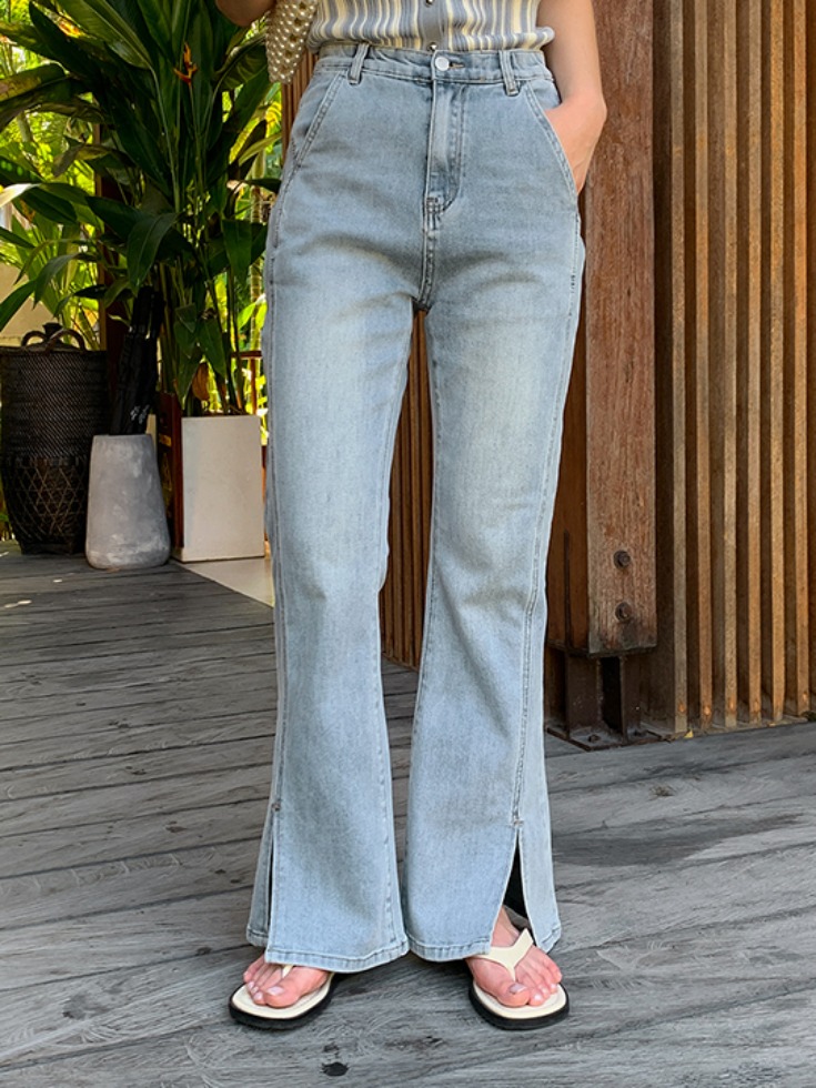 리리앤코 기본롱 팰러빗 스판 속밴딩 부츠컷 절개 데님 팬츠 청바지 여름 신상 여름코디 편안한 신축성 통통녀 자체제작 슬림핏 트임 꾸안꾸 데일리룩 데이트룩 키작녀