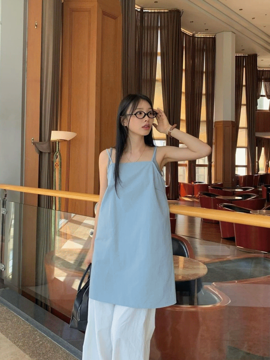 샵보애 wellrow 웰로우 나일론 미니 스퀘어넥 레이어드 나시 원피스 ops (3col)