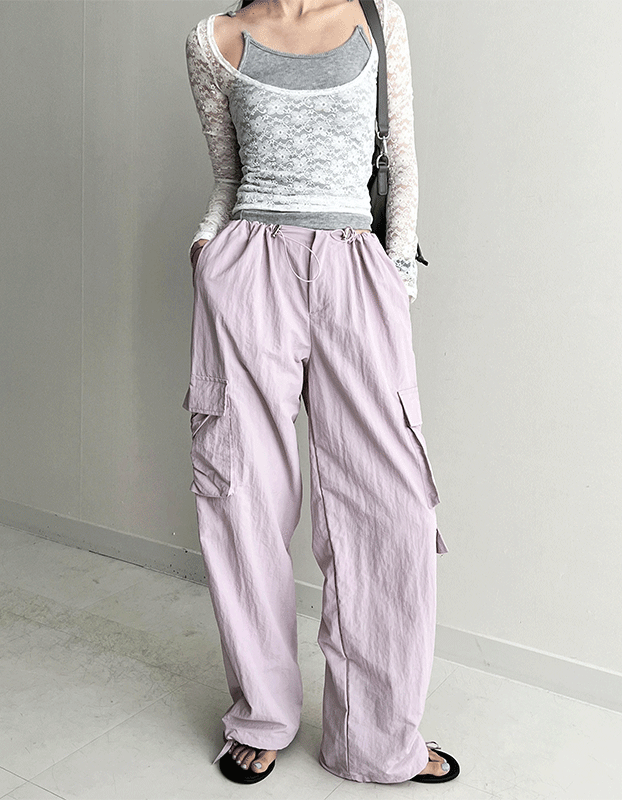 모어체리 셔링 나일론 포켓 카고 팬츠 .A6584 (3color)