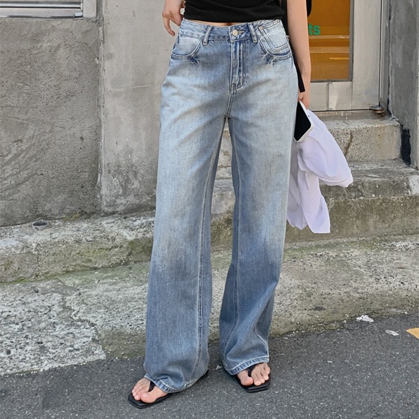 핫핑 위저드 하이웨스트 아이스워싱 와이드 데님팬츠25~32 여름청바지 간절기바지 신상 데일리룩 긱시크룩 캐주얼룩 데이트룩 Y2k 데이트룩 빅사이즈 체형보정