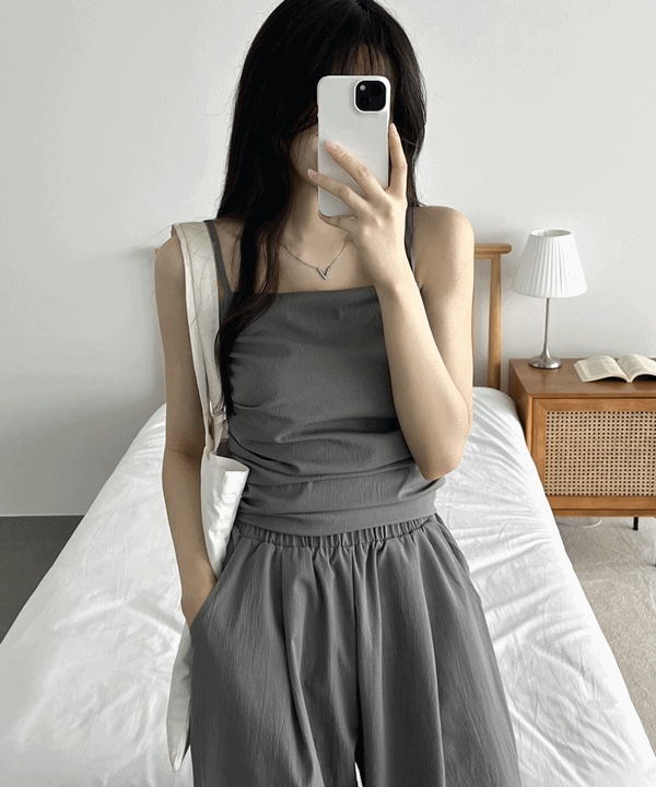 옐로우바빌 테제 셔링 뷔스티에 나시 + 와이드 팬츠 투피스 코디set(2col)