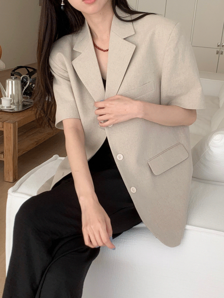 샵보애 (아이,베이지 당일) overclassic 오버클래식 린넨 클래식 하프 자켓 썸머 카라 박시 여름 5부 반팔 jk (3col)